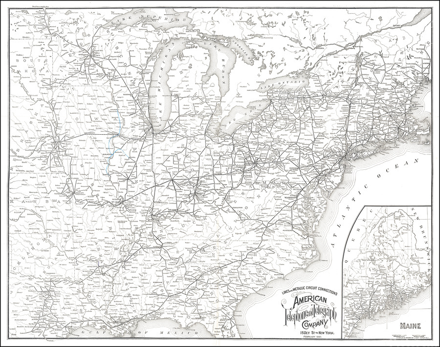 1897 Telephone Line Map of the United States – Vintage American ...