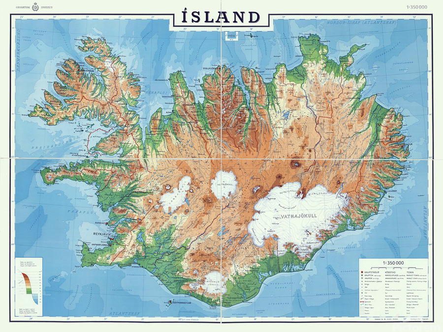 1945 Map of Iceland – Strategic Location in the North Atlantic During ...
