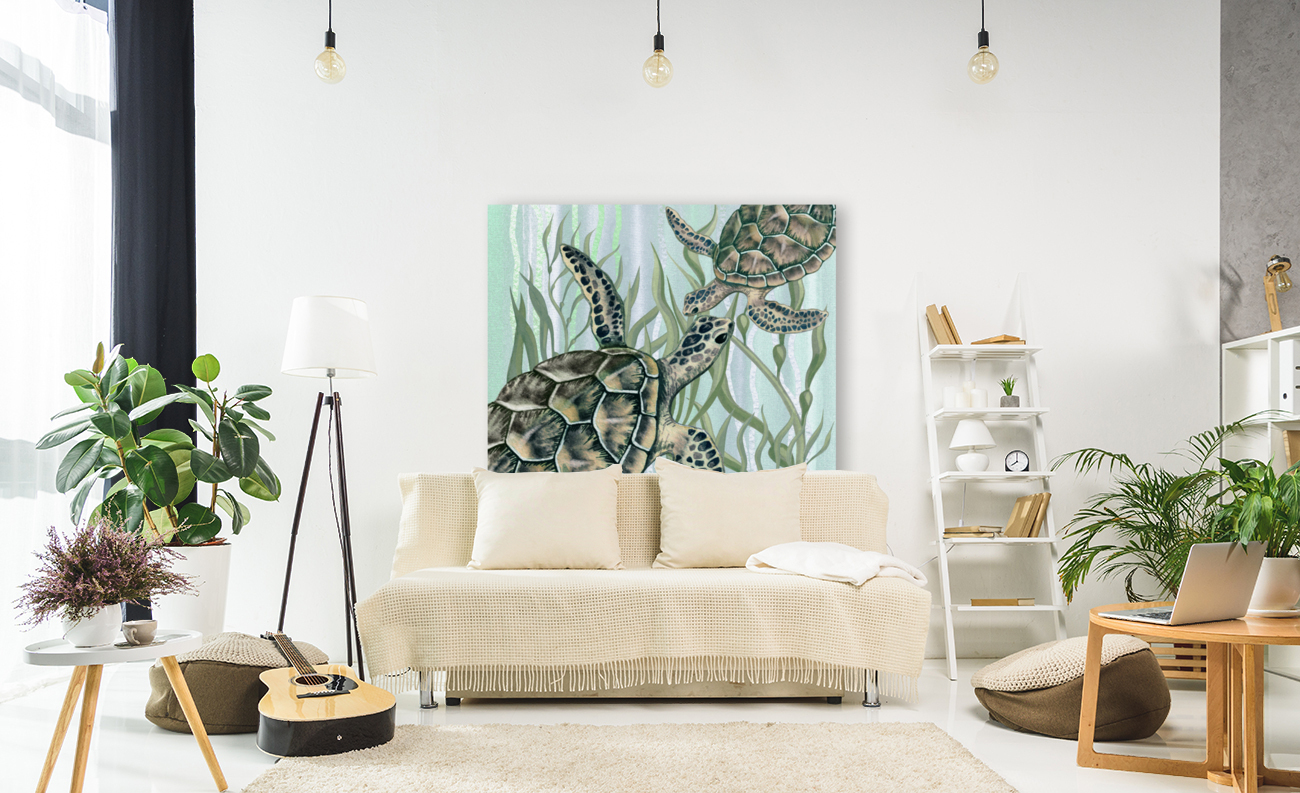 Watercolor Giant Turtles In The Seaweed Under Water IV by Irina ...