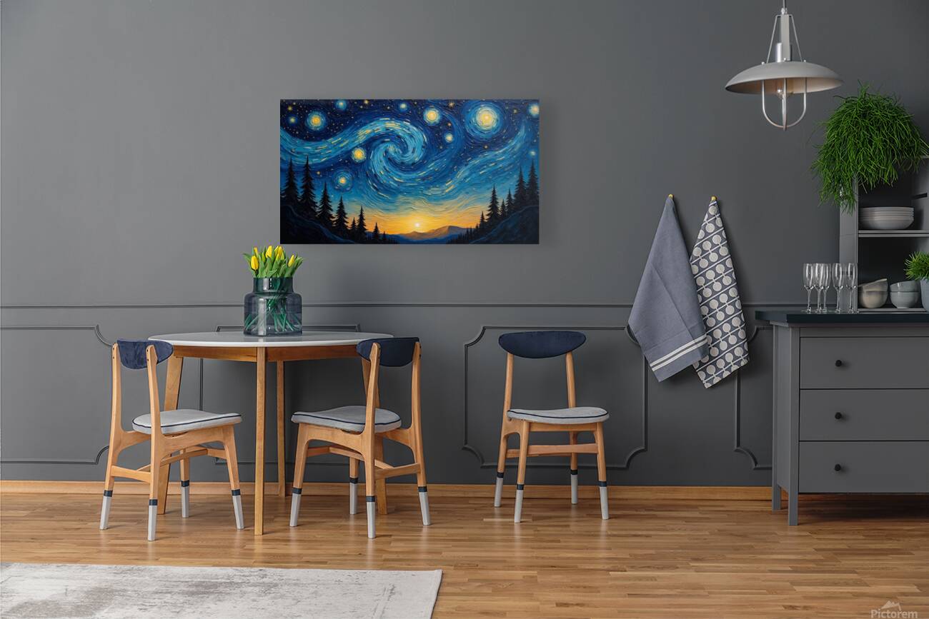 Van Gogh space galaxies horizon view Painting Style by Unslux Wall Art