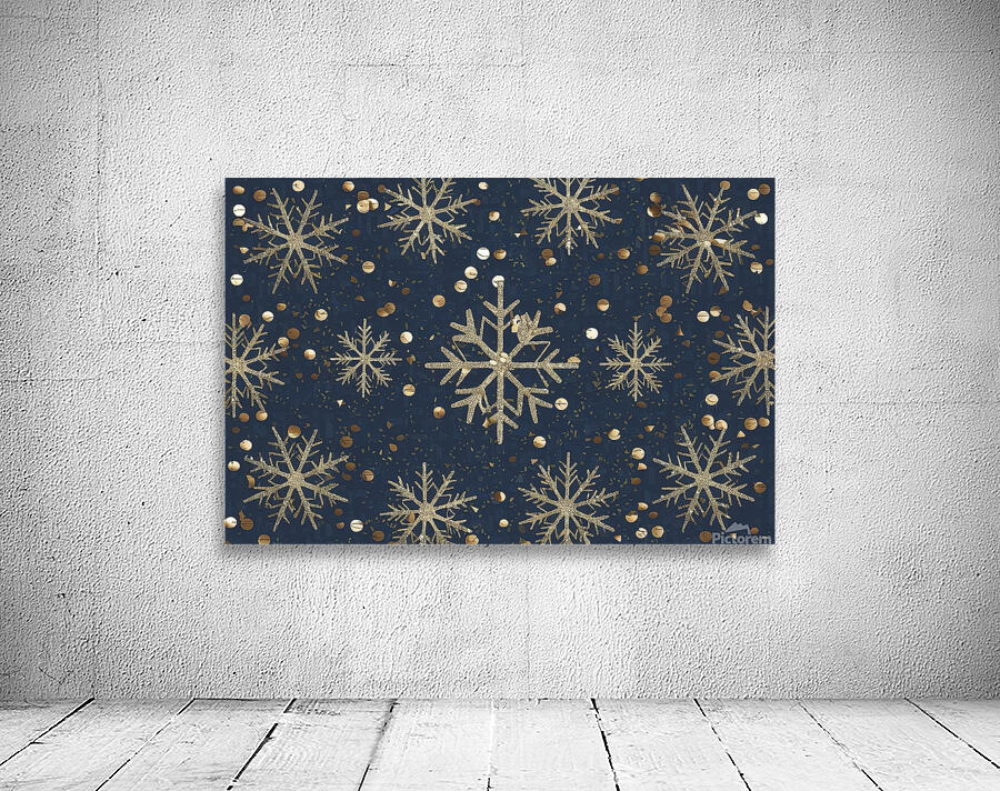 Navy christmas background with snowflakes and gol by Lucian Dragan Wall Art