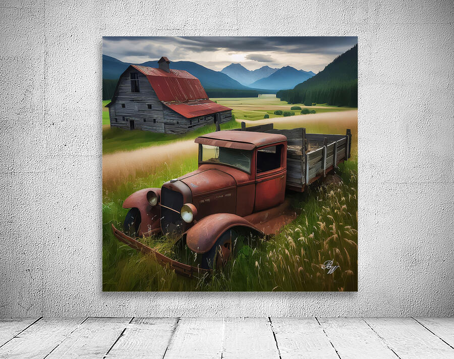 Broken Down Antique Truck In The Grass by Billy Wayne Wall Art