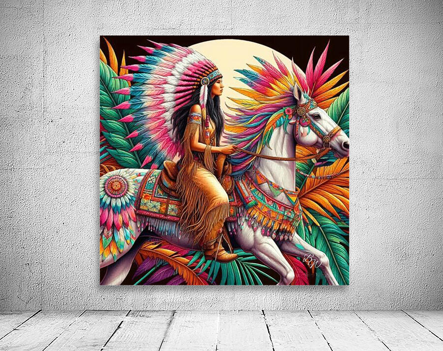 Colorful Native American Woman Riding a Horse by Billy Wayne Wall Art