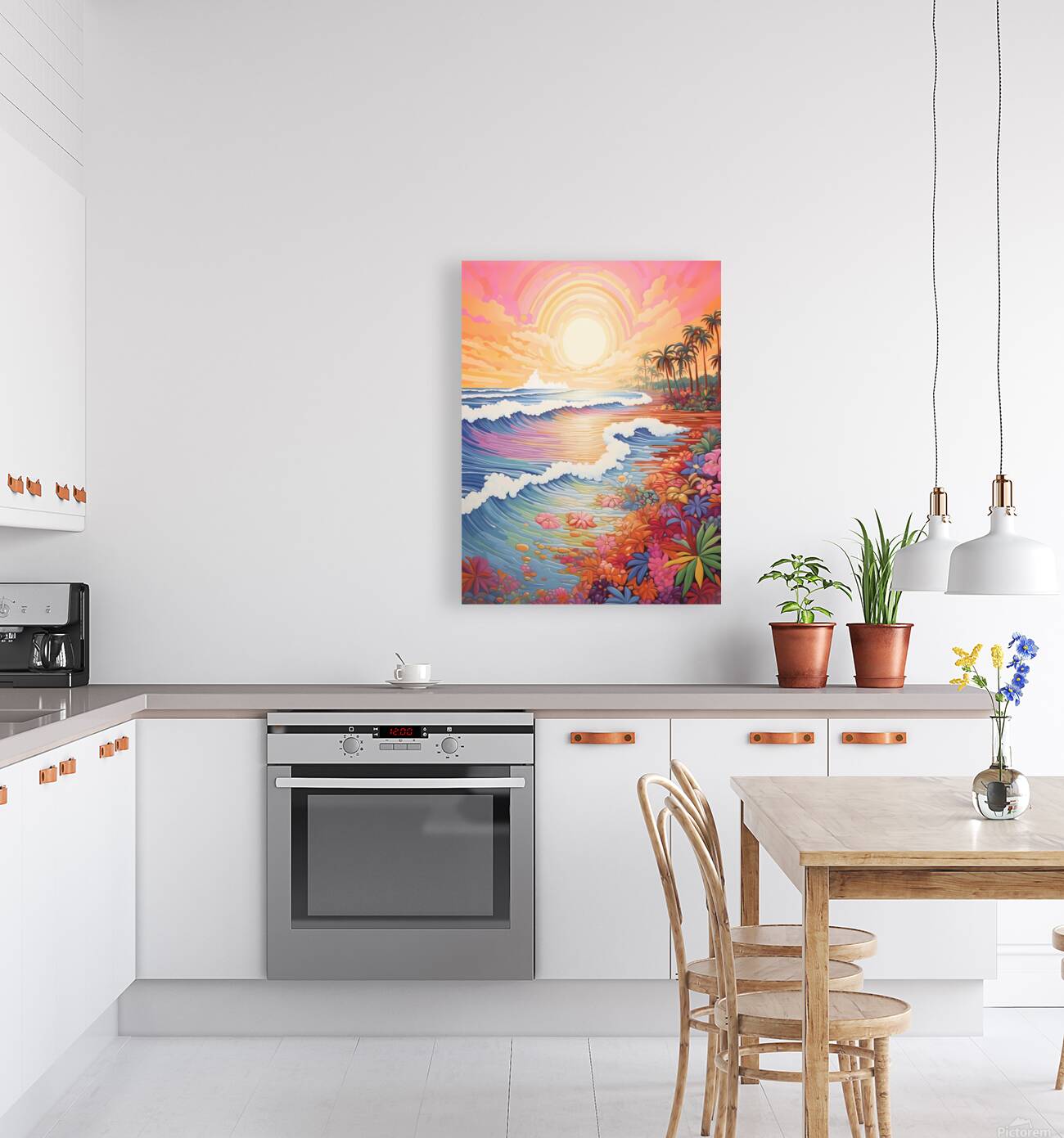 Psychedelic beach scene with colorful waves by Win Hardy Wall Art